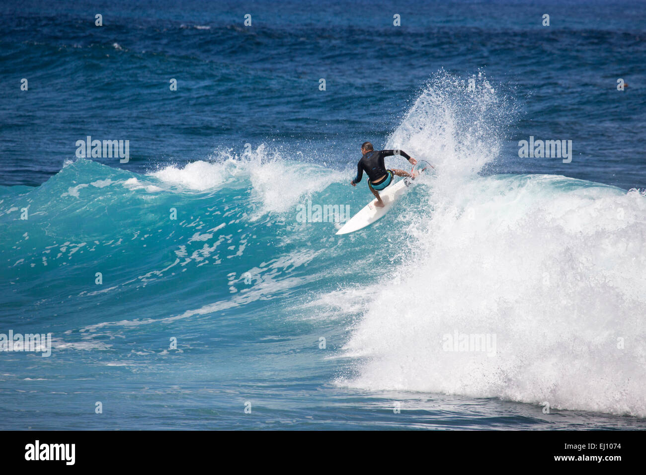 Extreme surfer riding giant ocean wave in Hawaii Stock Photo - Alamy