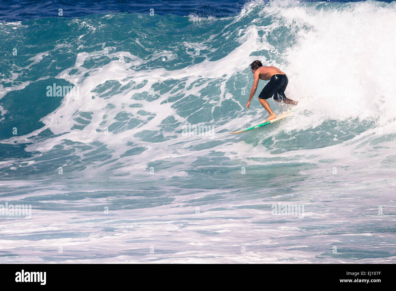 Extreme surfer riding giant ocean wave in Hawaii Stock Photo - Alamy
