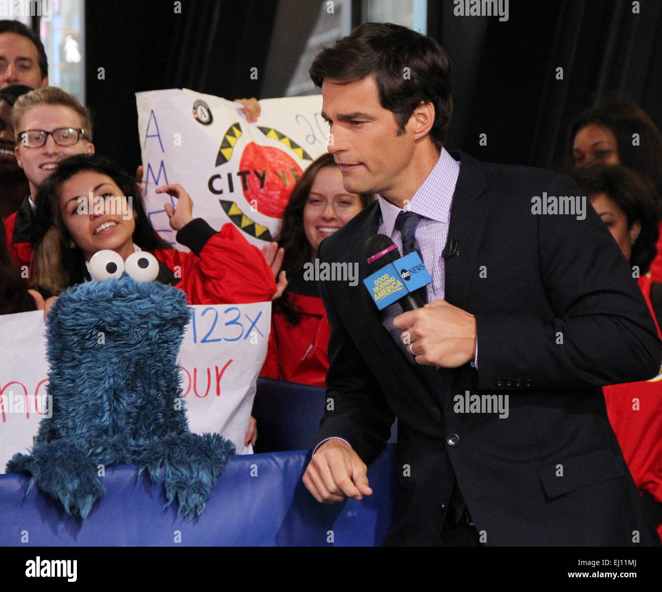 Meteorologist Rob Marciano is joined by Sesame Street characters Elmo ...