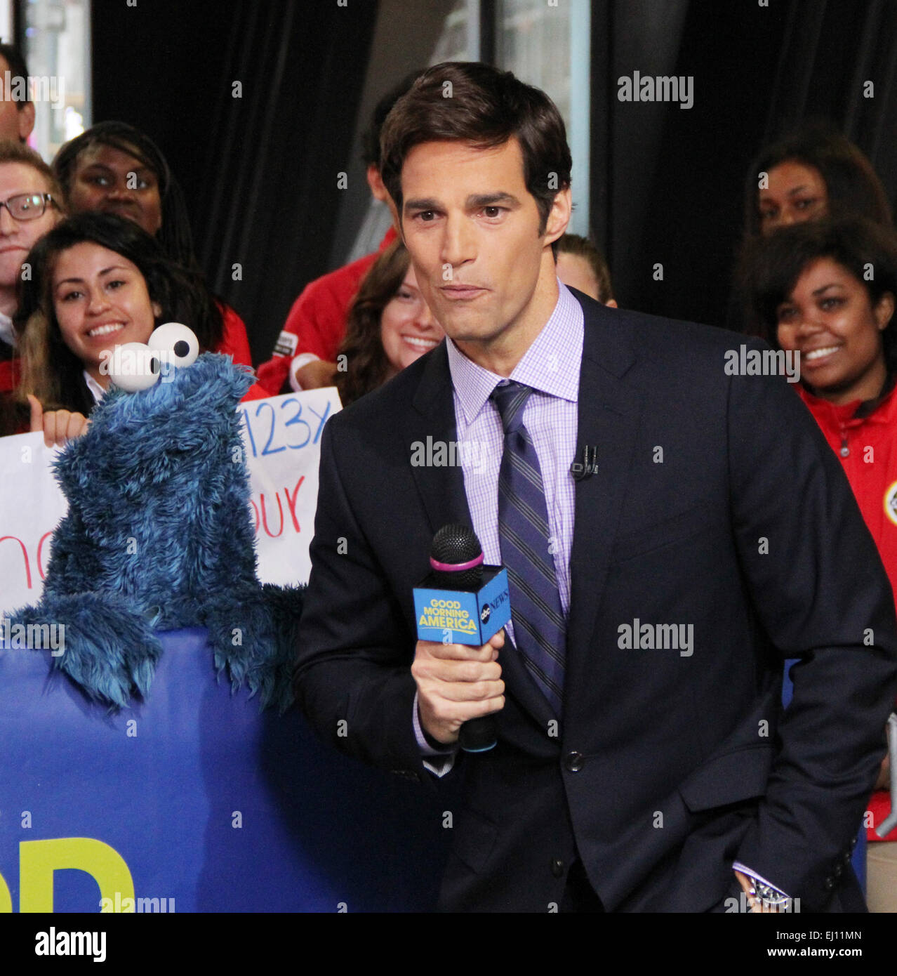 Meteorologist Rob Marciano is joined by Sesame Street characters Elmo ...