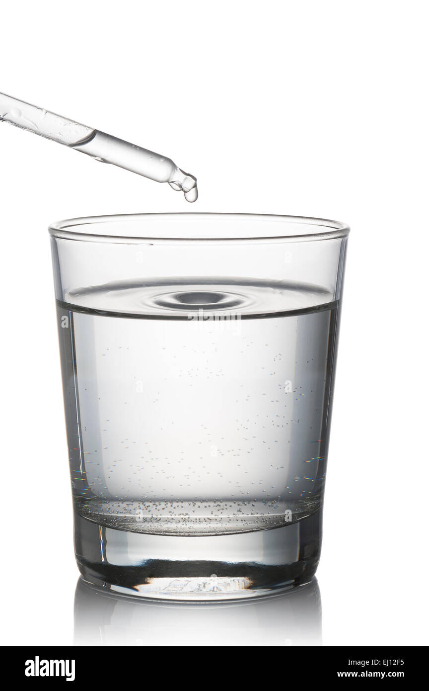 water glass filled with dropper, on white background Stock Photo - Alamy