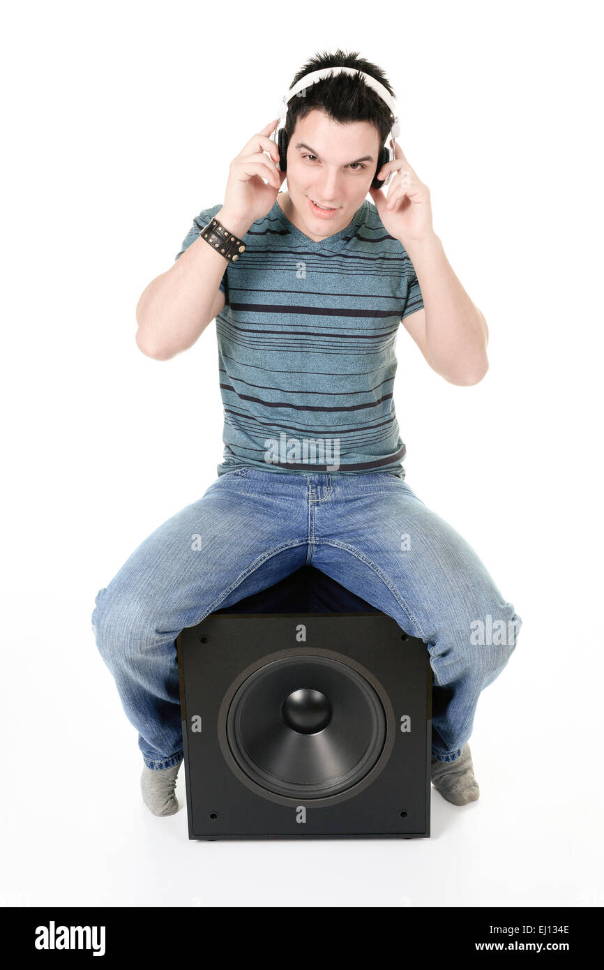 Portrait of a smiling male with headphones Stock Photo - Alamy