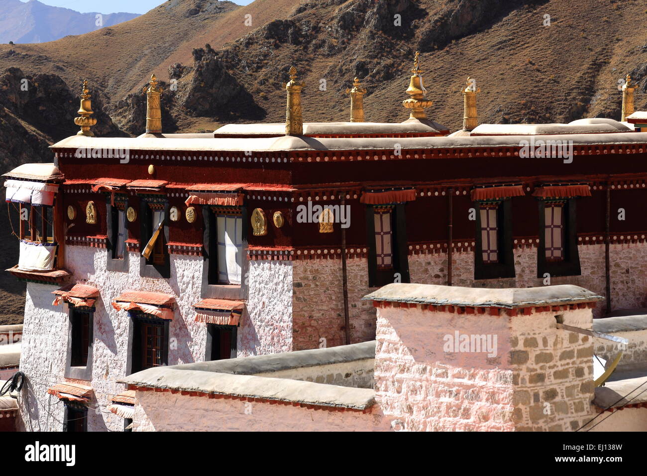 Gilded dhvajas on rooftops-white washed walls of the Coqen Hall ...