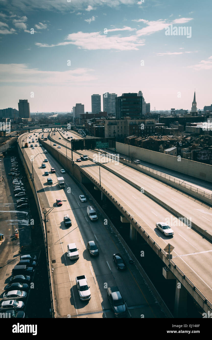 View of the Delaware Expressway from the Ben Franklin Bridge Walkway in ...