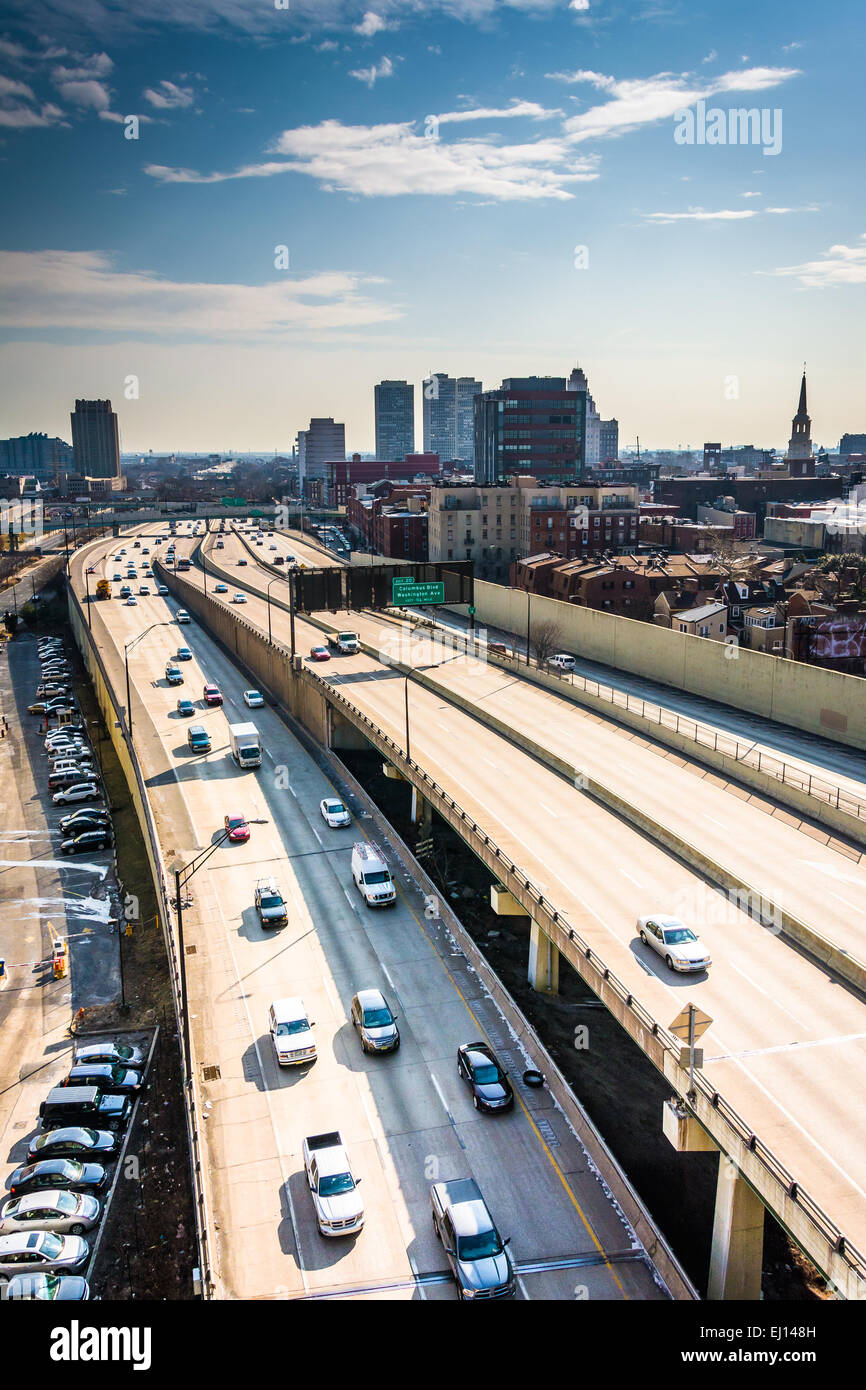 View of the Delaware Expressway from the Ben Franklin Bridge Walkway in ...
