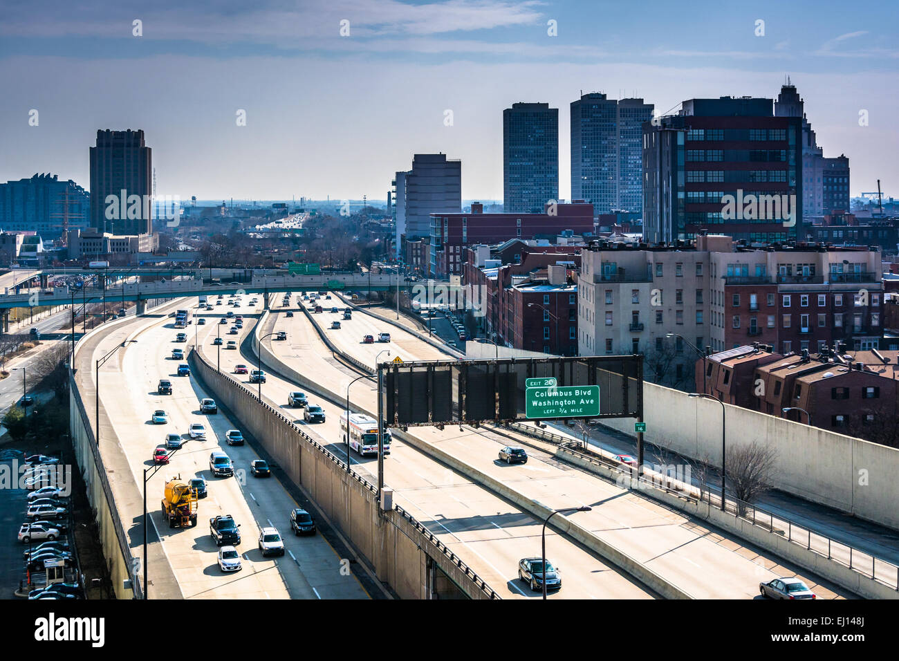 View of the Delaware Expressway from the Ben Franklin Bridge Walkway in ...