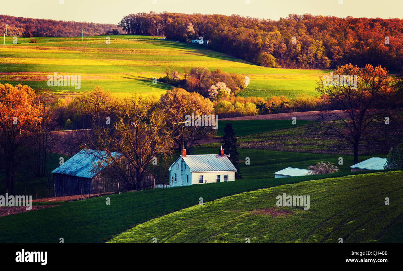 Vintage processed photo of farm fields and homes in Southern York ...