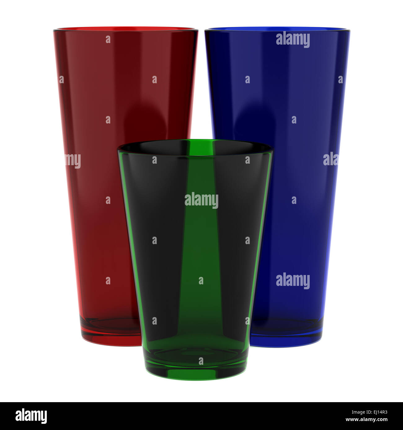 three color glass vases isolated on white background Stock Photo - Alamy
