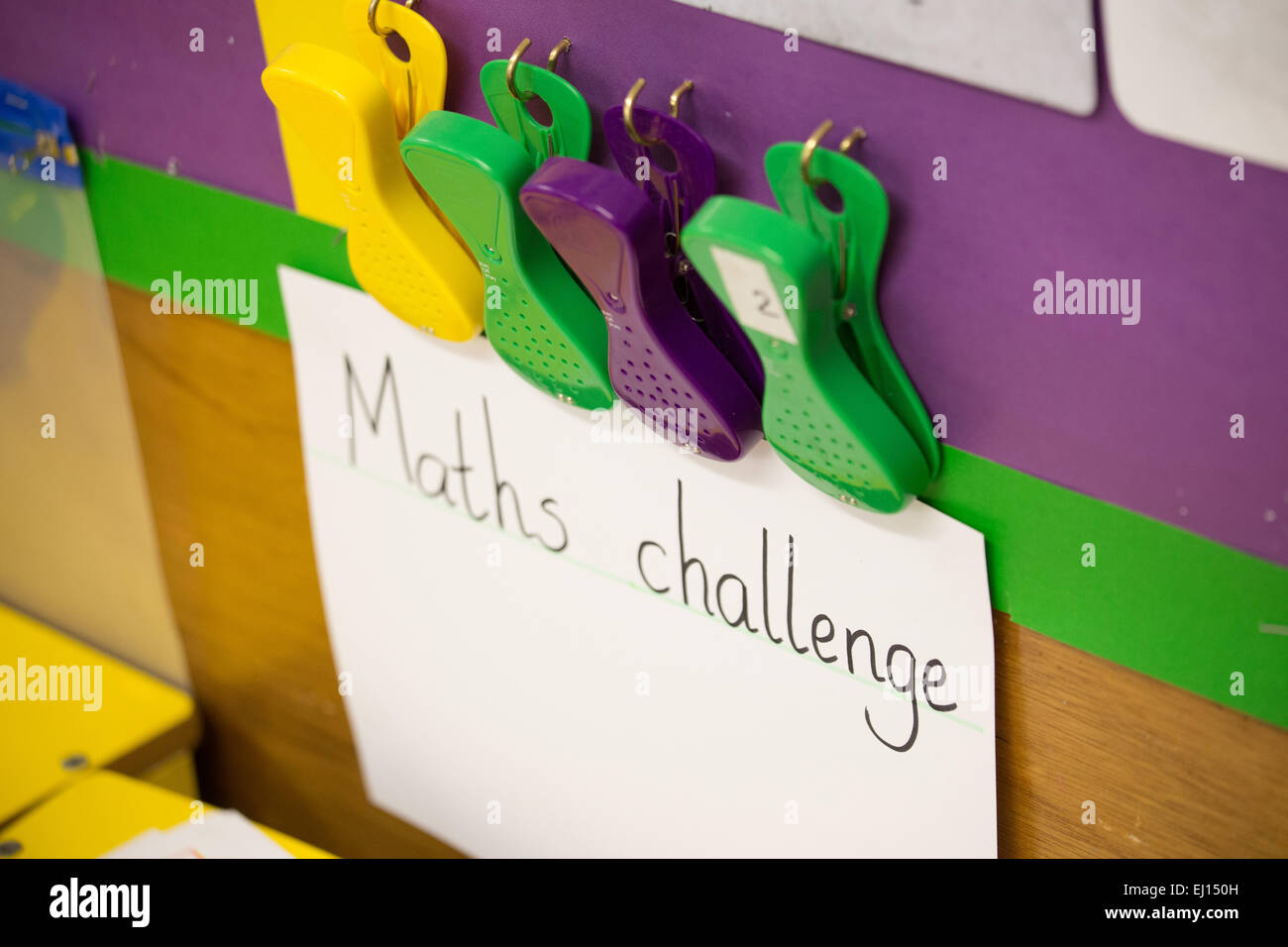 Sign in a UK classroom for a maths challenge Stock Photo - Alamy