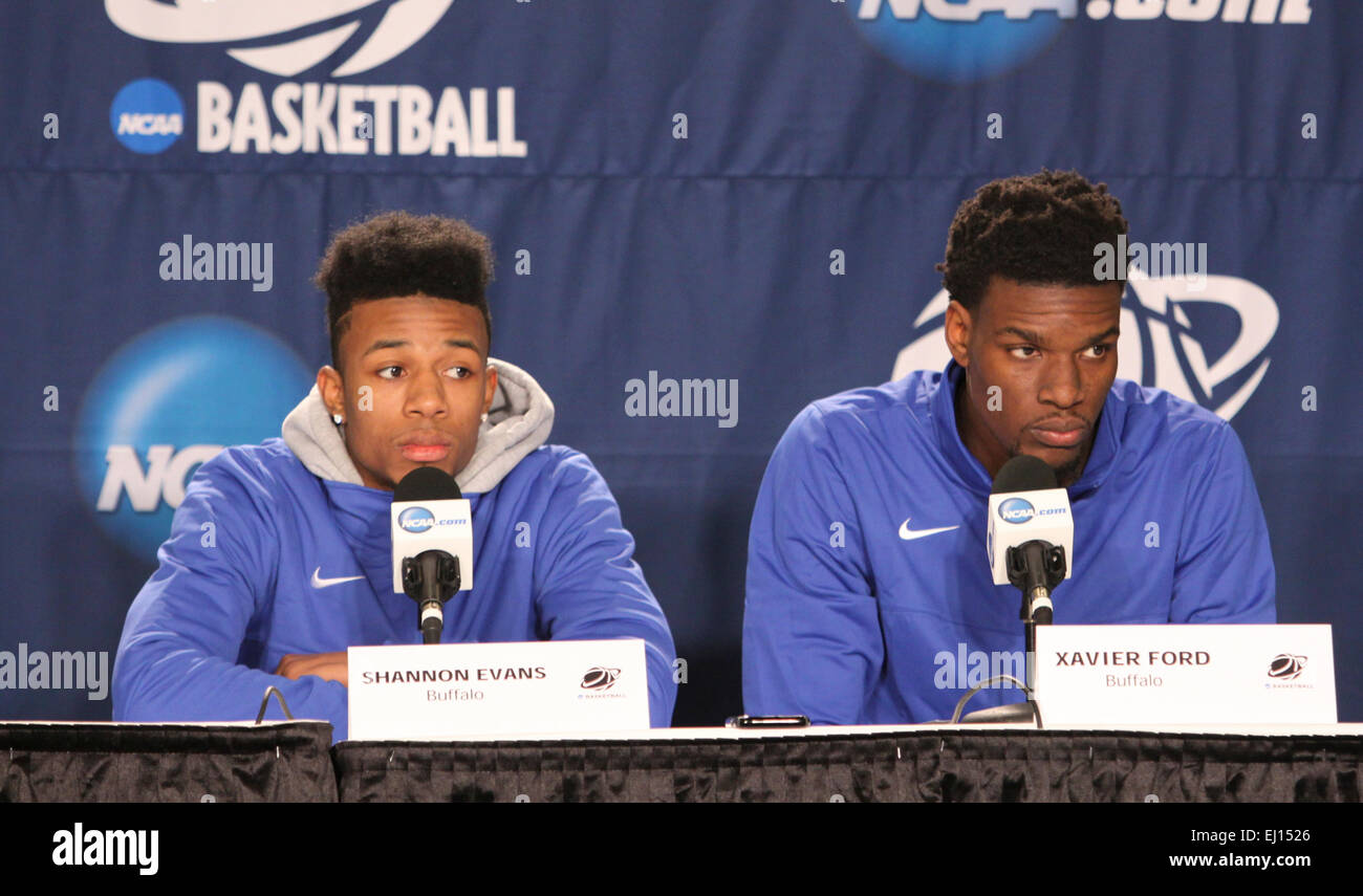 Columbus, OH : Shannon Evans (left) and Xavier Ford answer media ...