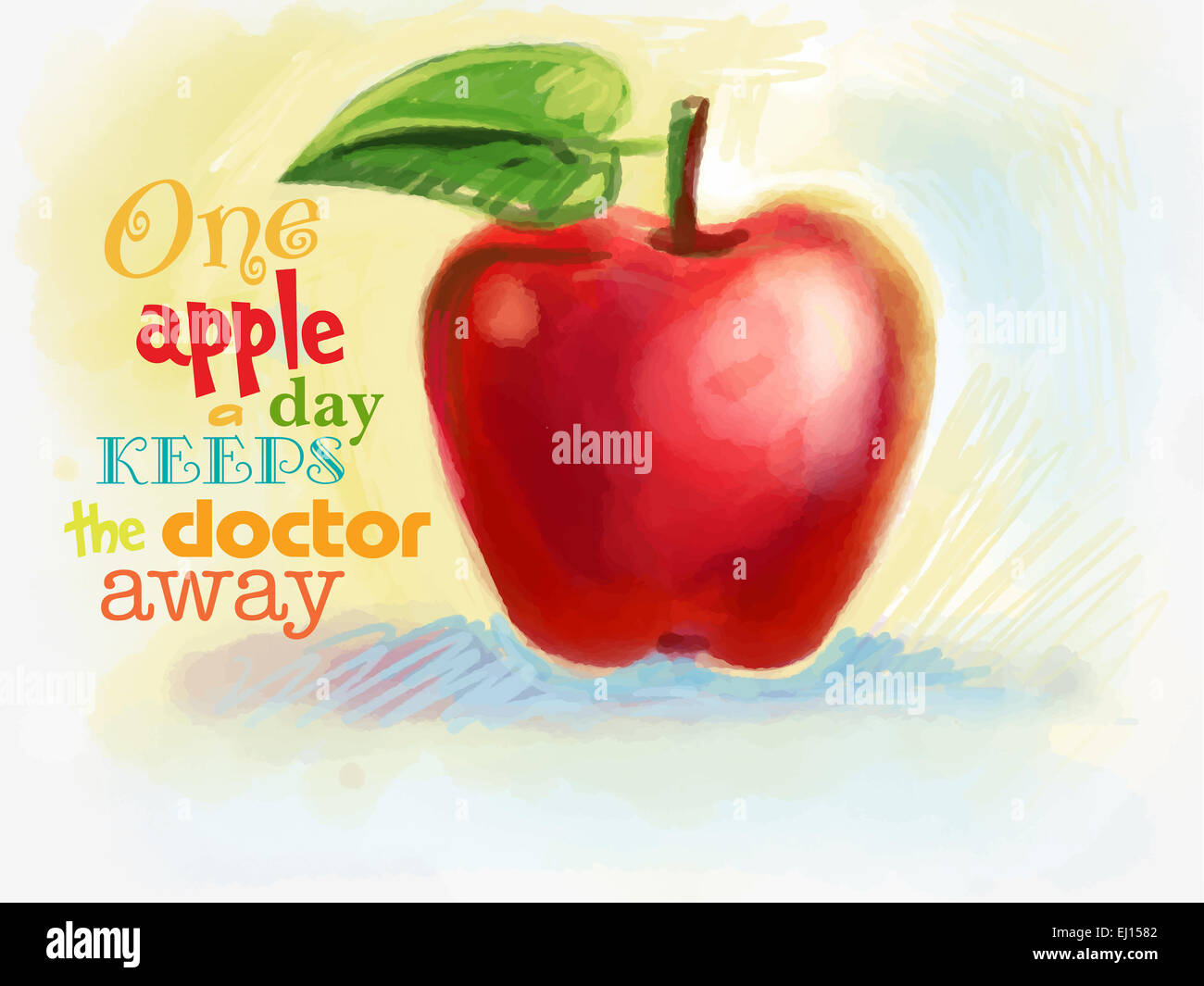 red juicy apple drawn with crayons Stock Photo - Alamy