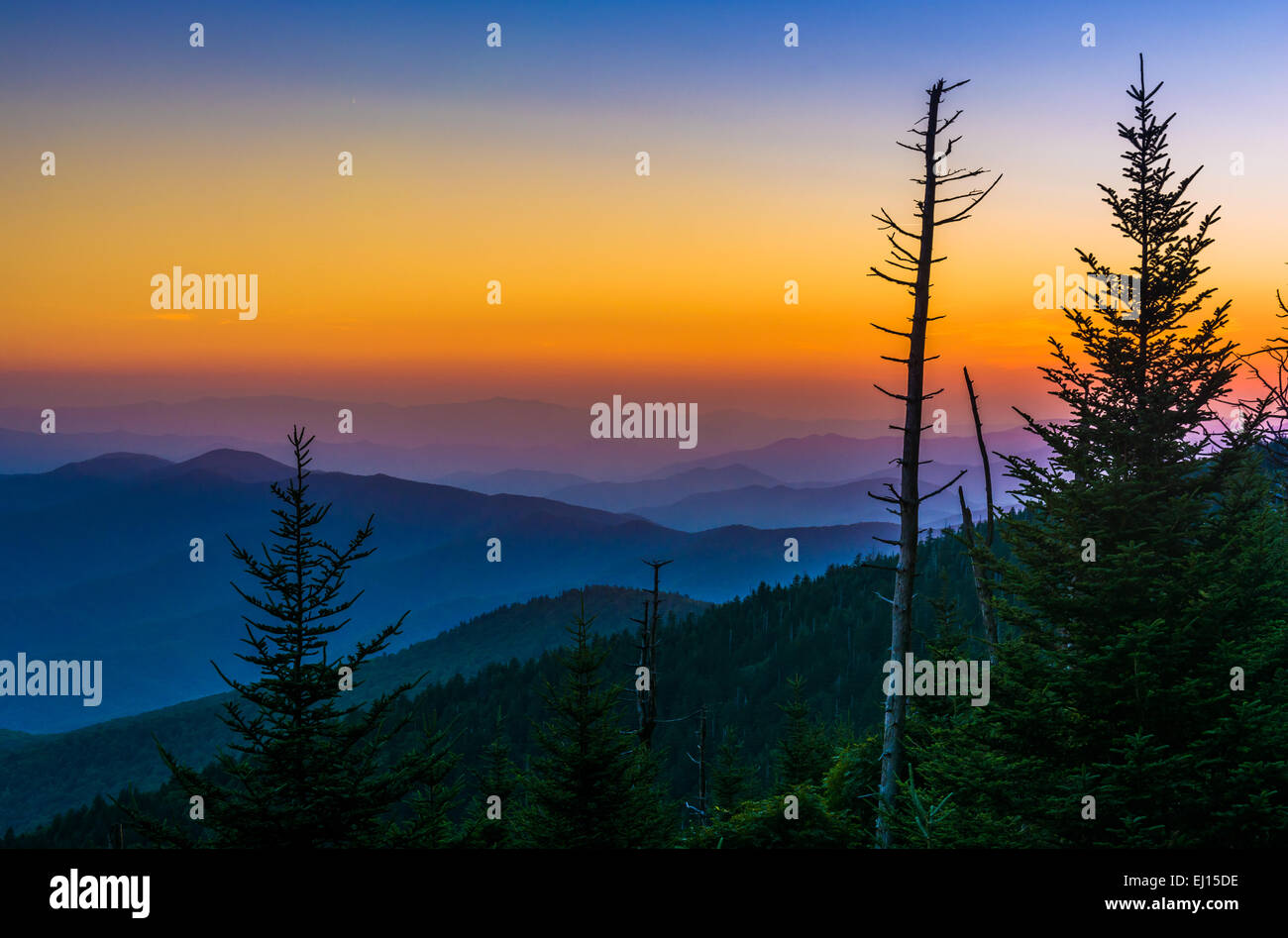 Sunset over the Appalachian Mountains from Clingman's Dome in Great ...