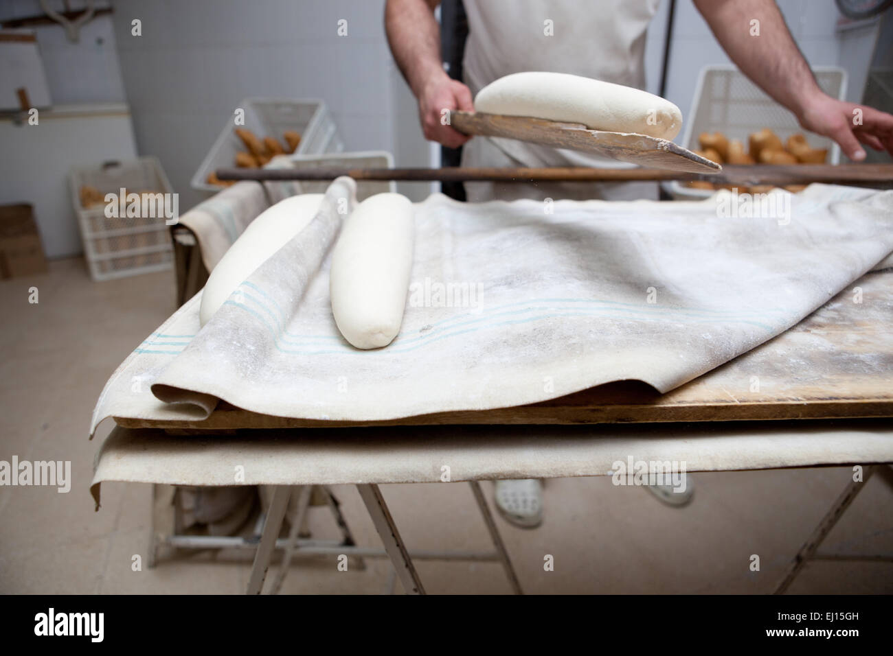 inside; interior; bread; fresh; done; baking peel; oven; door; wooden ...