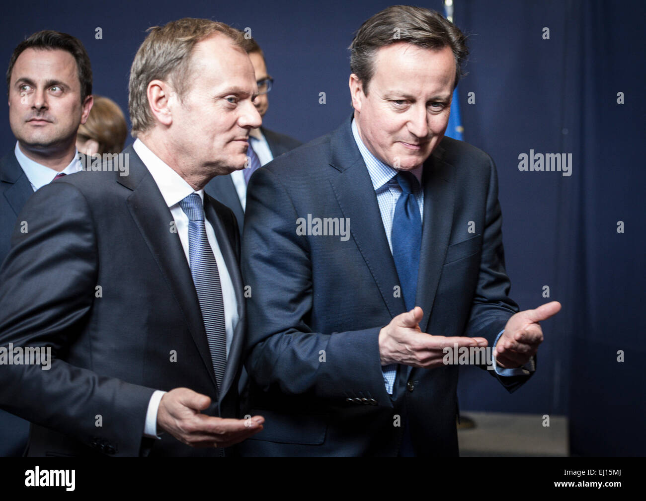 Donald Tusk, the president of the European Council (L) and British ...