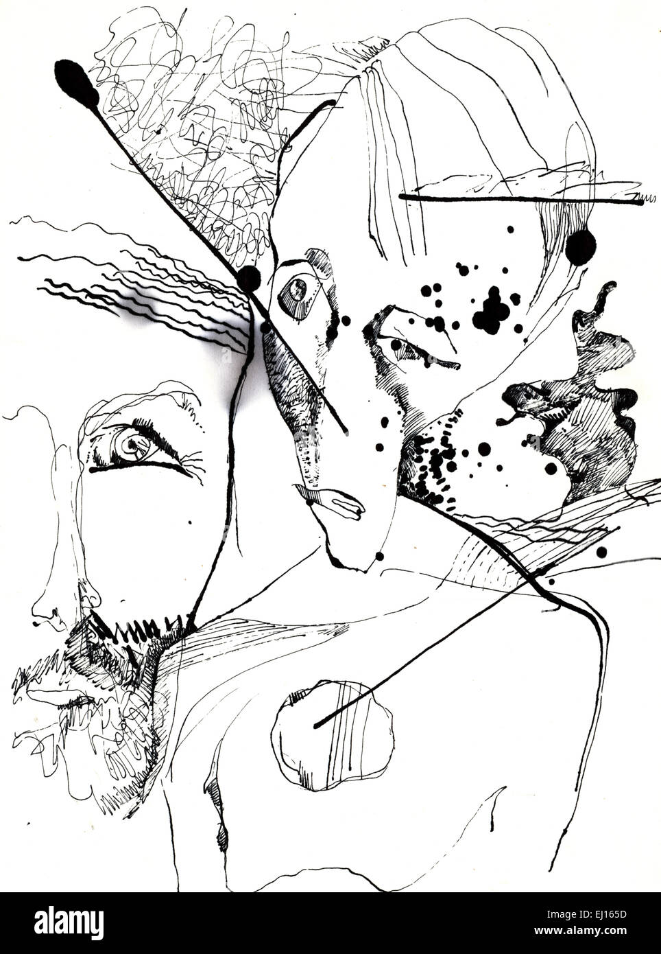 hand drawing picture, black ink, the story between man and woman Stock ...