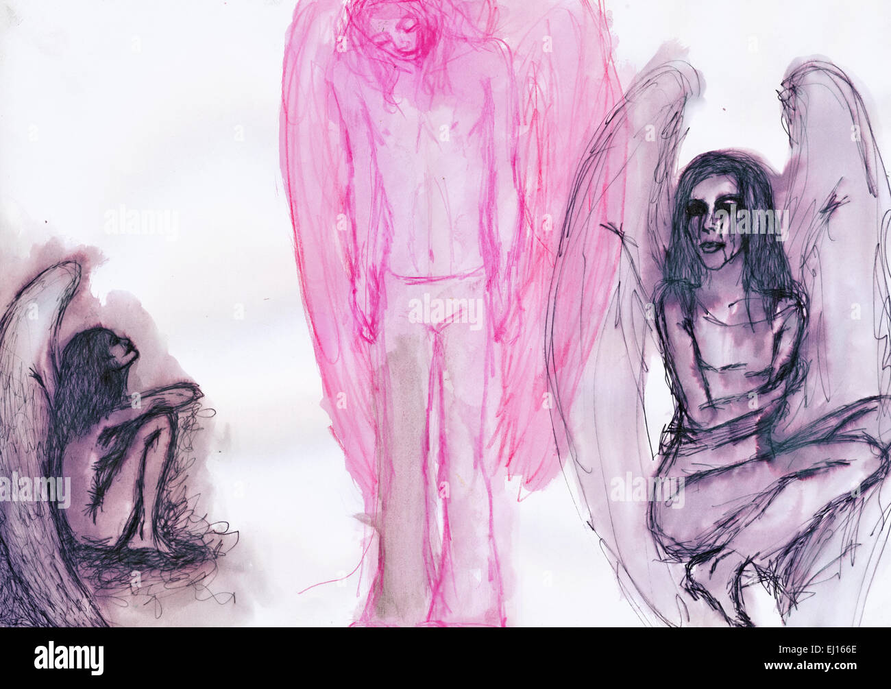 hand painted picture, angels and ghost Stock Photo - Alamy