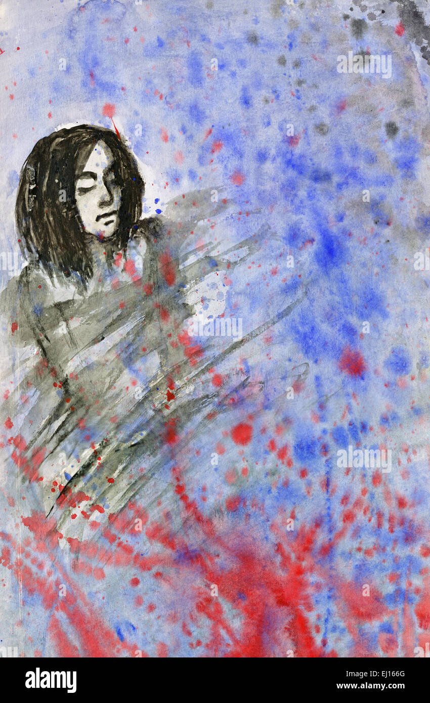 hand painted picture, dreaming figure Stock Photo - Alamy