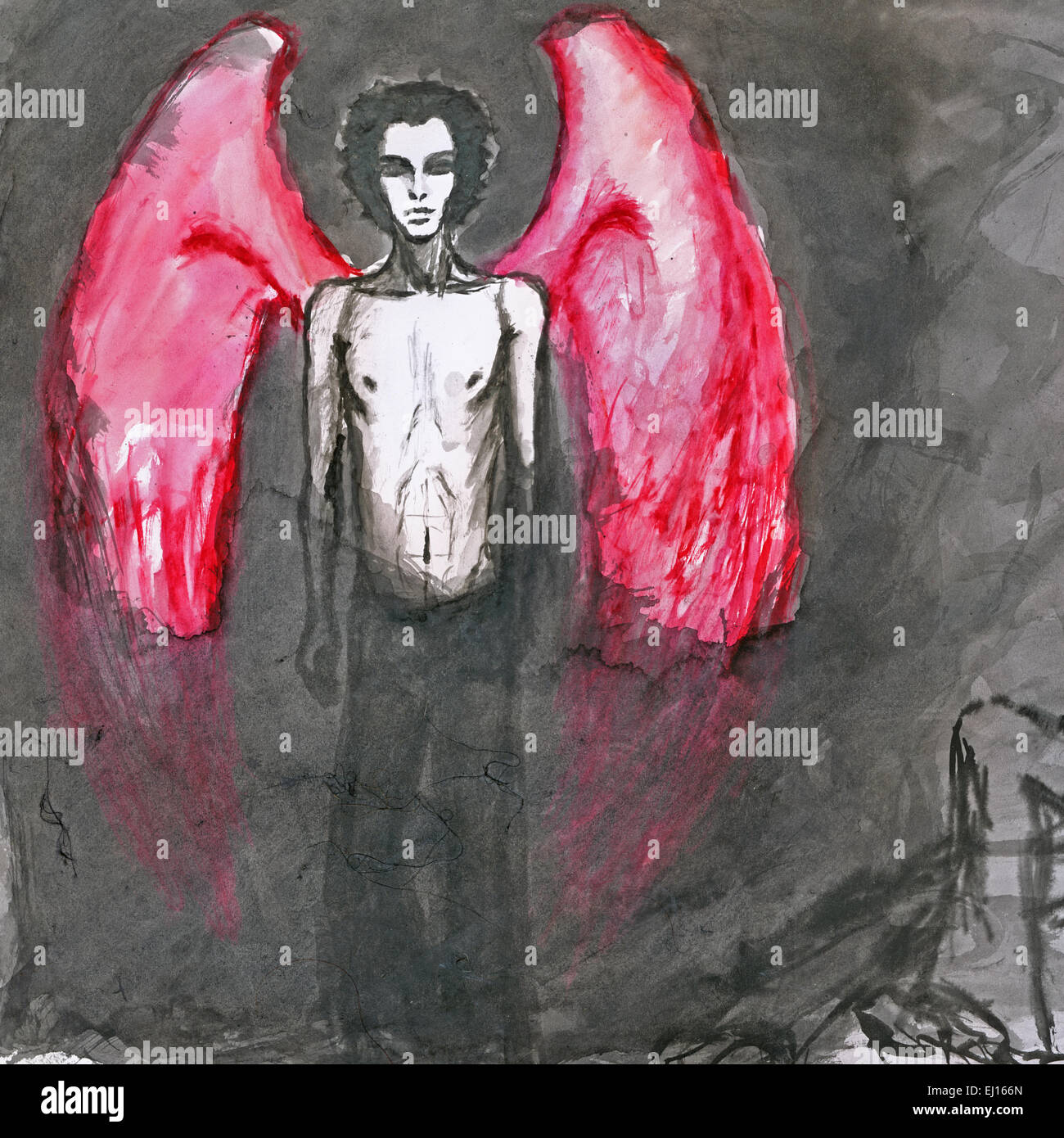 red wings, angel - hand painted picture Stock Photo - Alamy