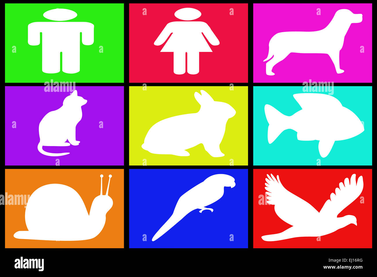 collection of various symbols on colored backgrounds Stock Photo - Alamy