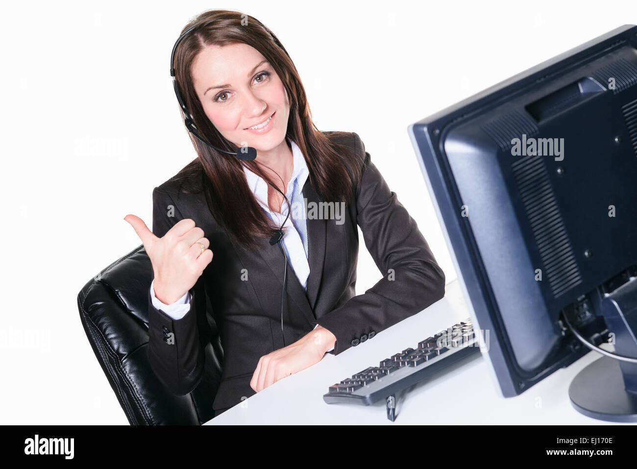 Young pretty business woman with computer in the office Stock Photo - Alamy