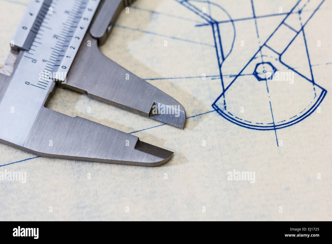 Very detailed mechanical engineering blueprint with gauge / calliper ...