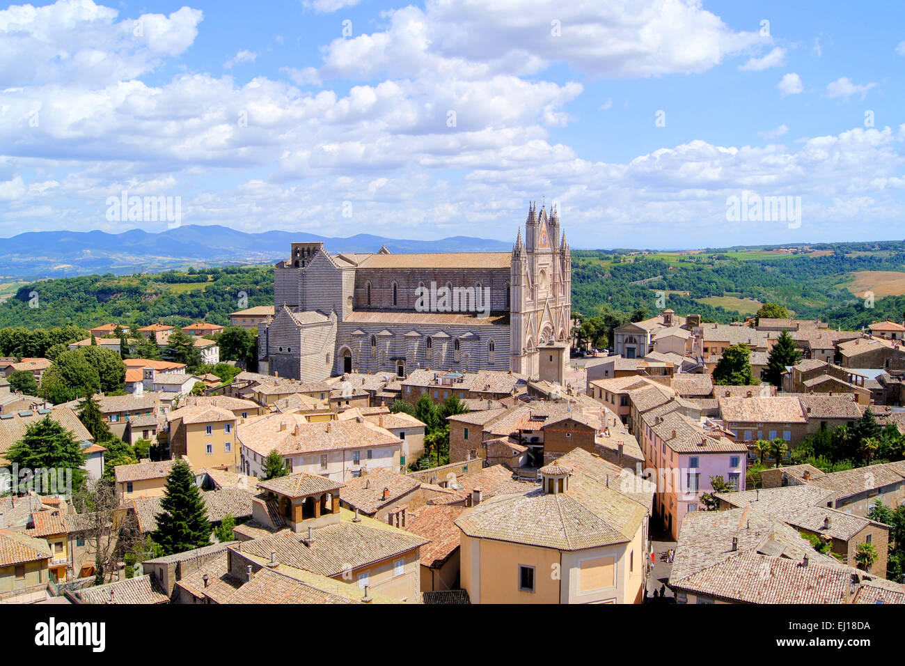 View over the Italian hill town, Orvieto and its cathedral Stock Photo ...