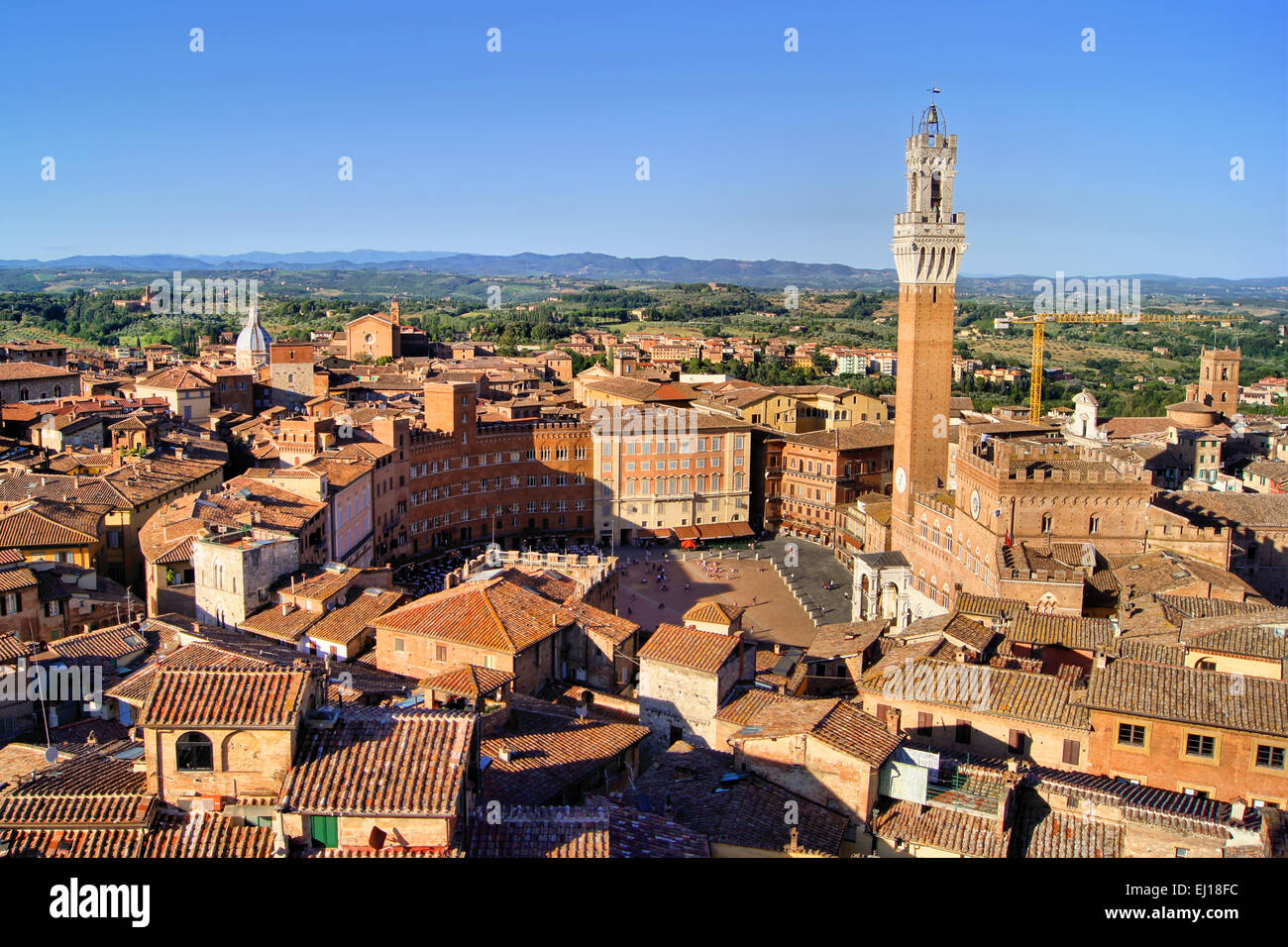 Aerial view over Siena including Il Campo from the top of the Duomo ...