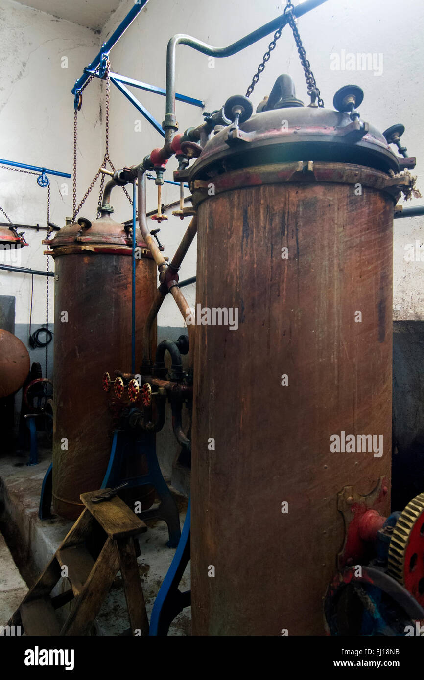 Old distillation tanks for aguardiente (alcoholic beverage) production ...