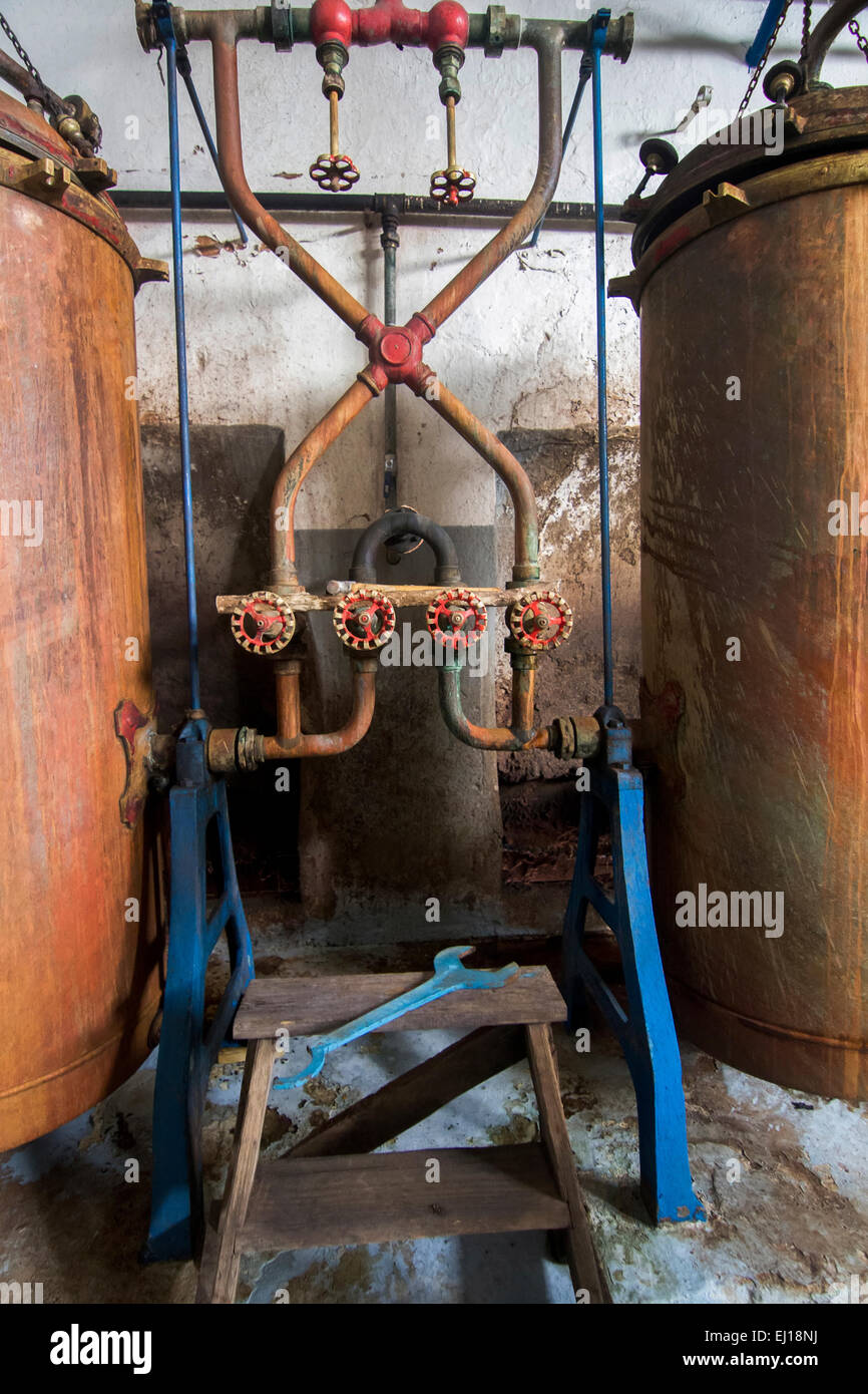 Old distillation tanks for aguardiente (alcoholic beverage) production ...