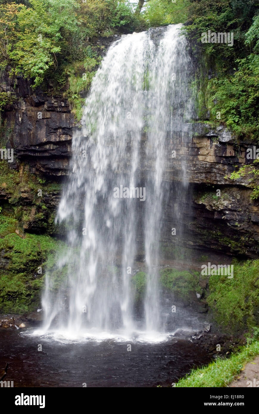 Waterfall Henrhyd Falls 30 meters high with longtime exposure in South ...