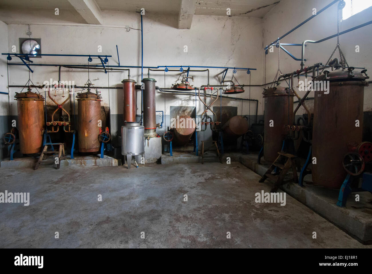 Old distillation tanks for aguardiente (alcoholic beverage) production ...