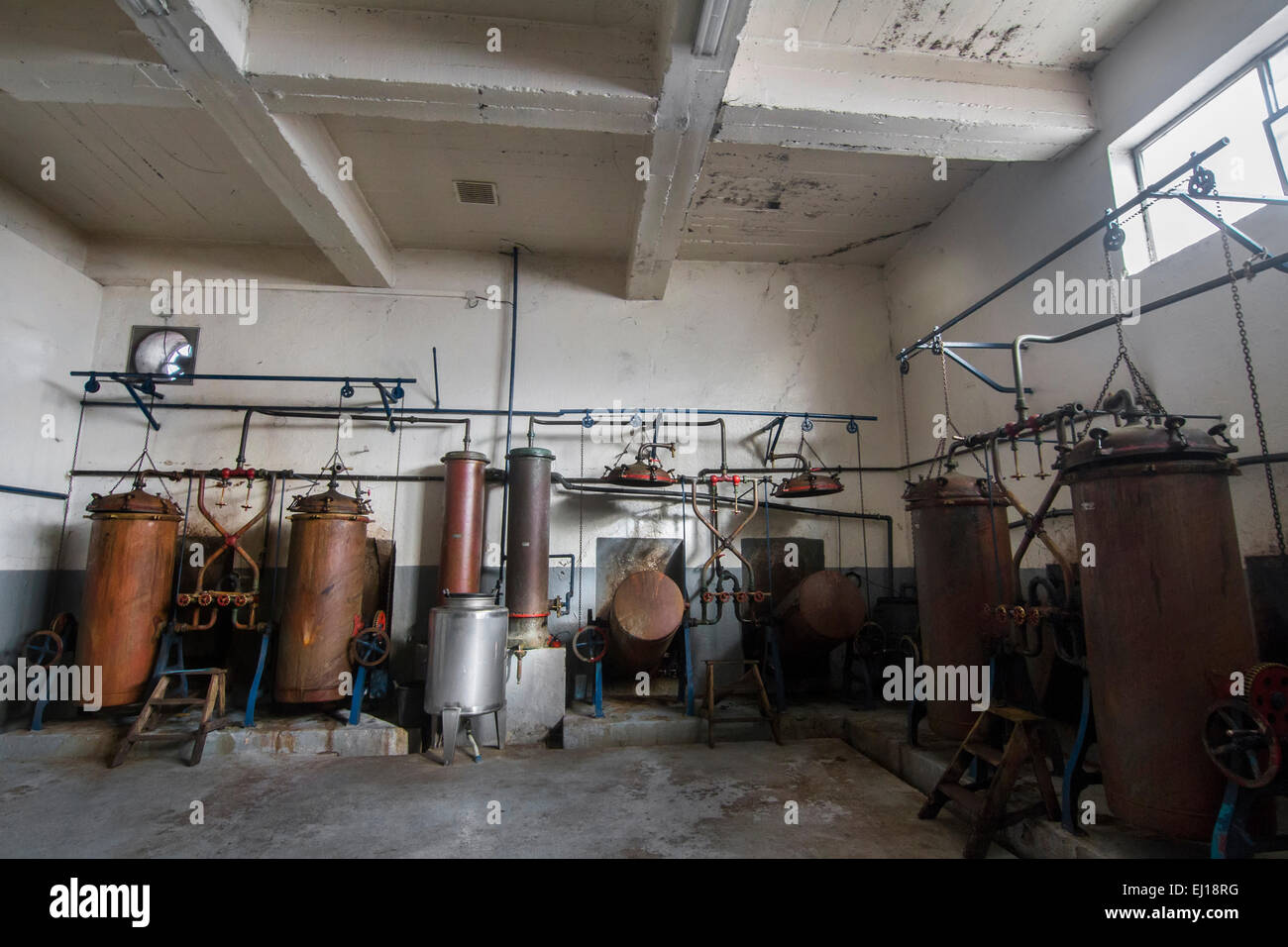 Old distillation tanks for aguardiente (alcoholic beverage) production ...
