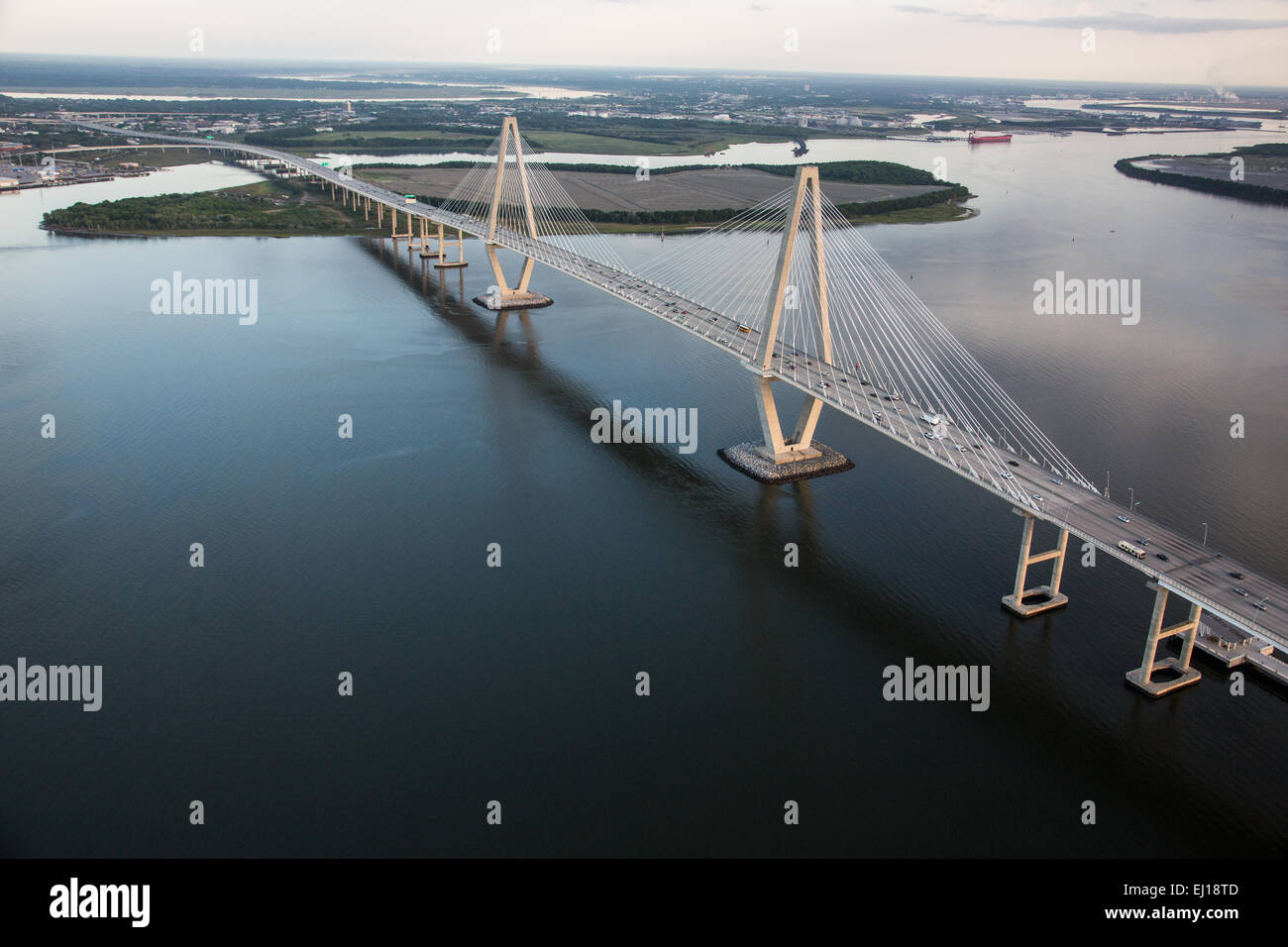 Aerial view of the Arthur Ravenel Jr. Bridge over the Cooper River in ...