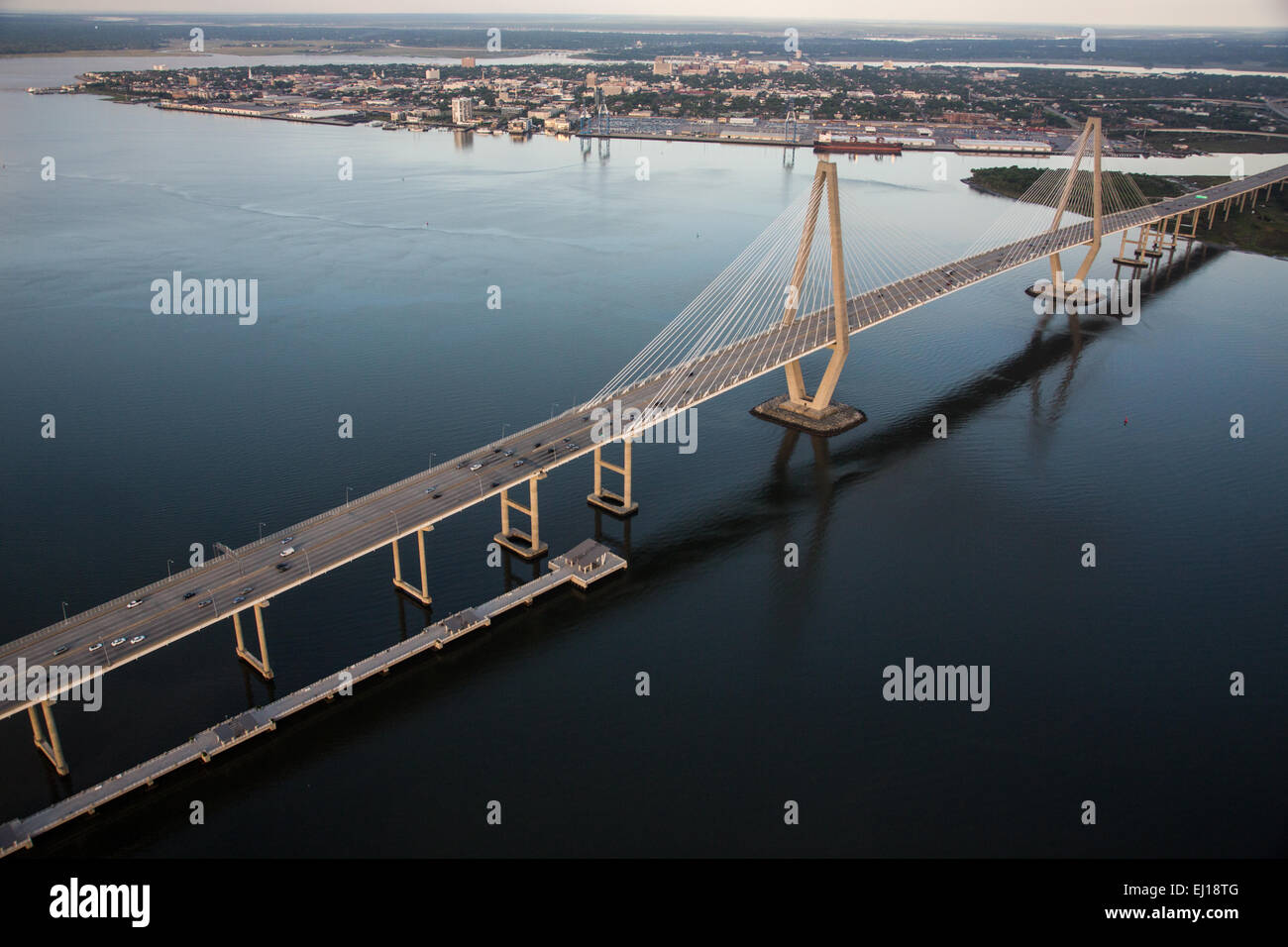 Aerial view of the Arthur Ravenel Jr. Bridge over the Cooper River in ...