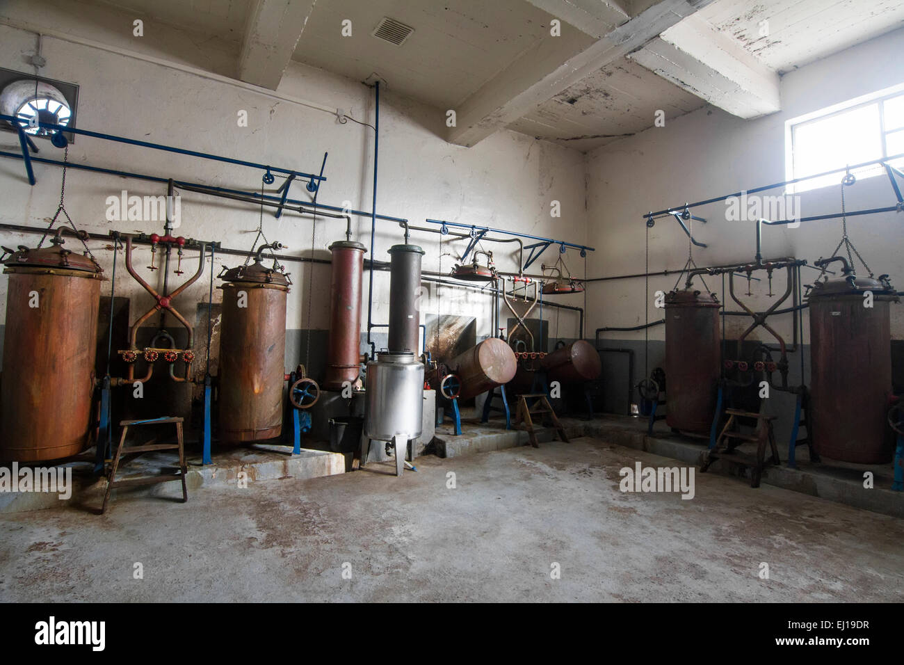 Old distillation tanks for aguardiente (alcoholic beverage) production ...