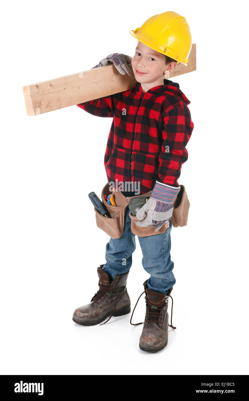Young boy pretending to be a carpenter Stock Photo - Alamy