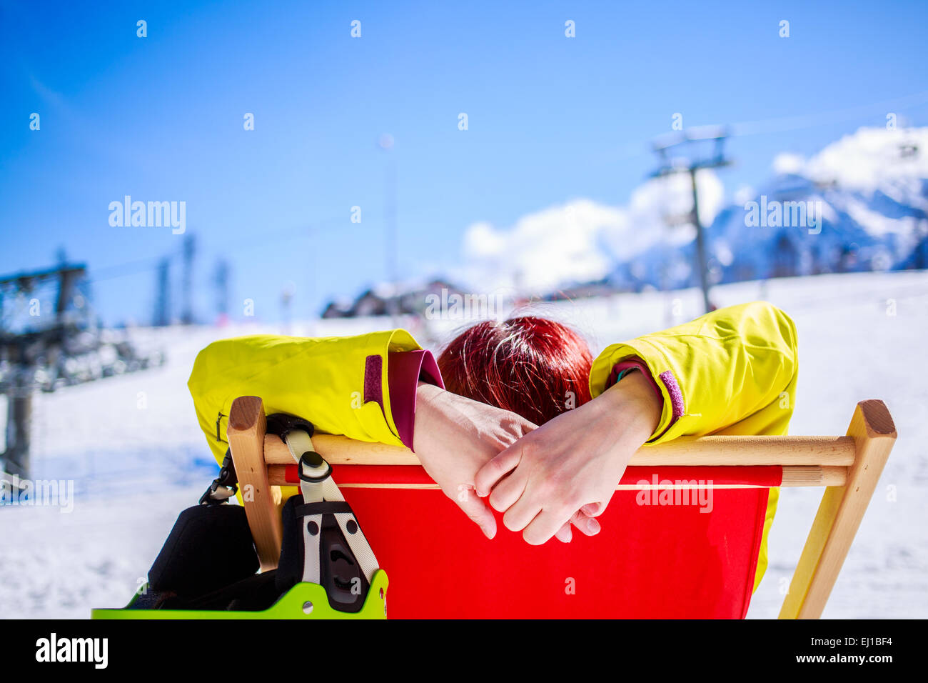 Relax in mountains after skiing Stock Photo - Alamy