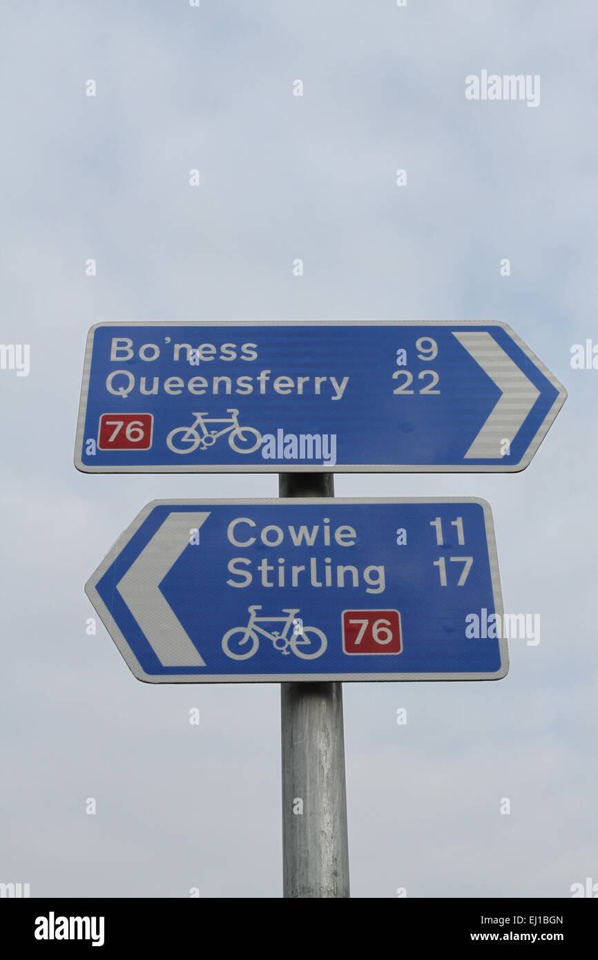 Cycle network route 76 sign beside Forth and Clyde Canal Falkirk ...