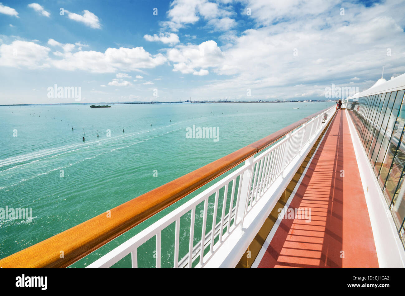 Scenic view of a cruise ship main deck sailing in the ocean Stock Photo ...