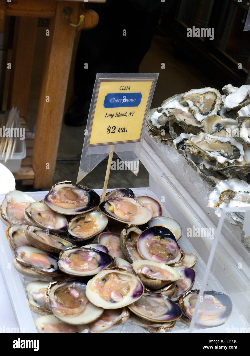 Long Island New York Cherrystone clams on sale at Ferry Building Stock ...