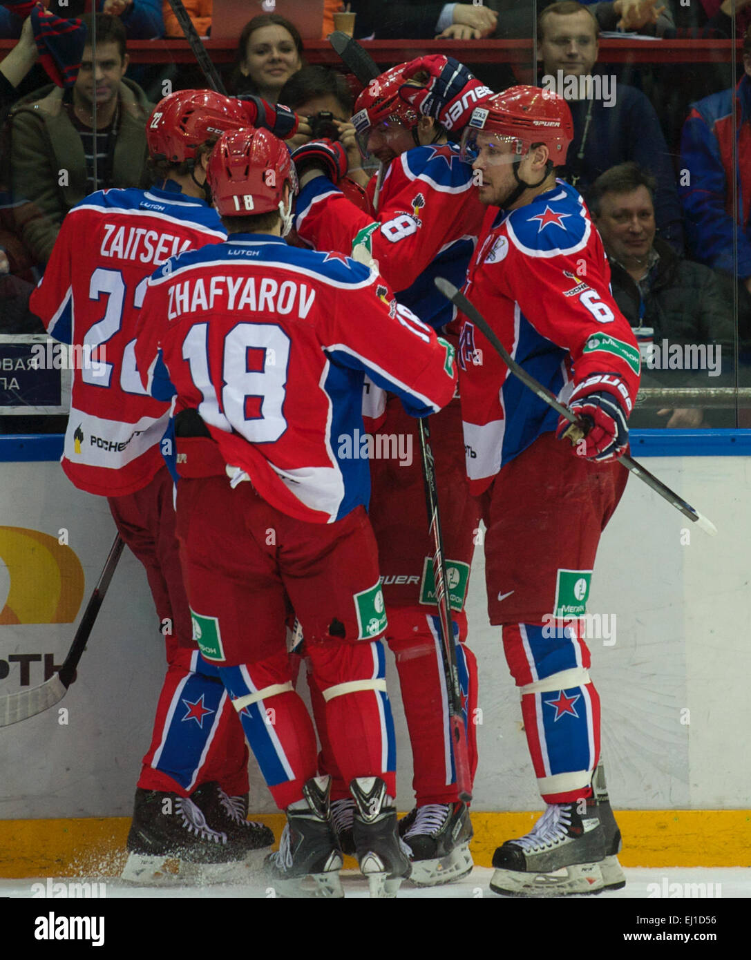 Moscow, Russia. 19th Mar, 2015. CSKA players celebrate the goal. The ...