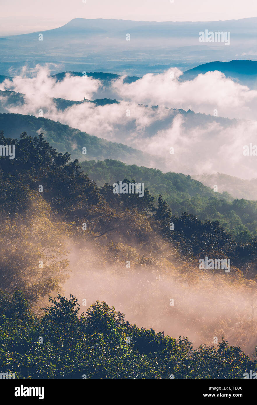 Fog and low clouds clear out of the Blue Ridge after a summer ...