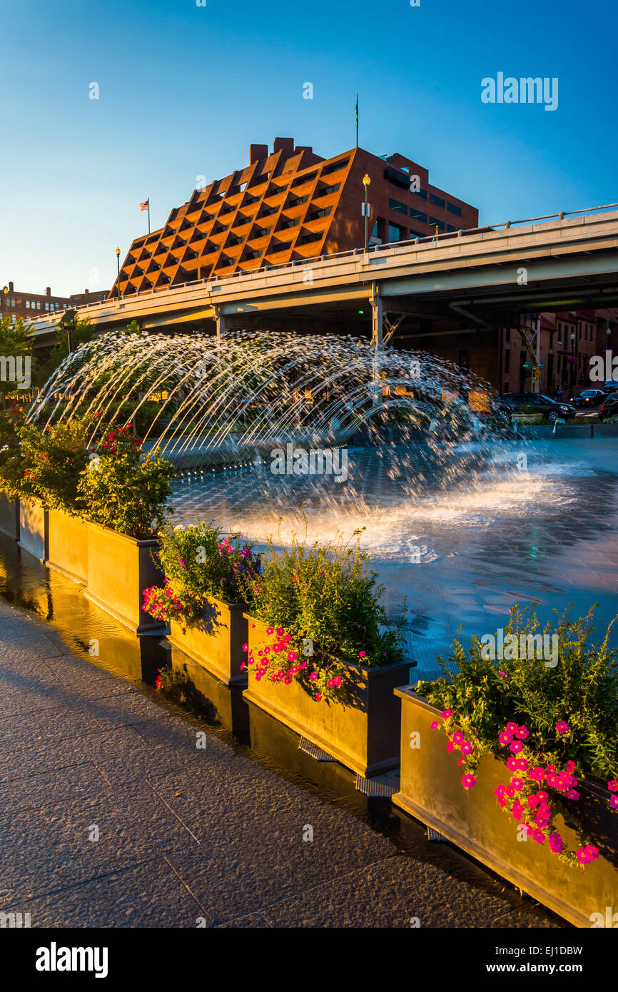 Fountains and flowers on the waterfront in Georgetown, Washington, DC ...