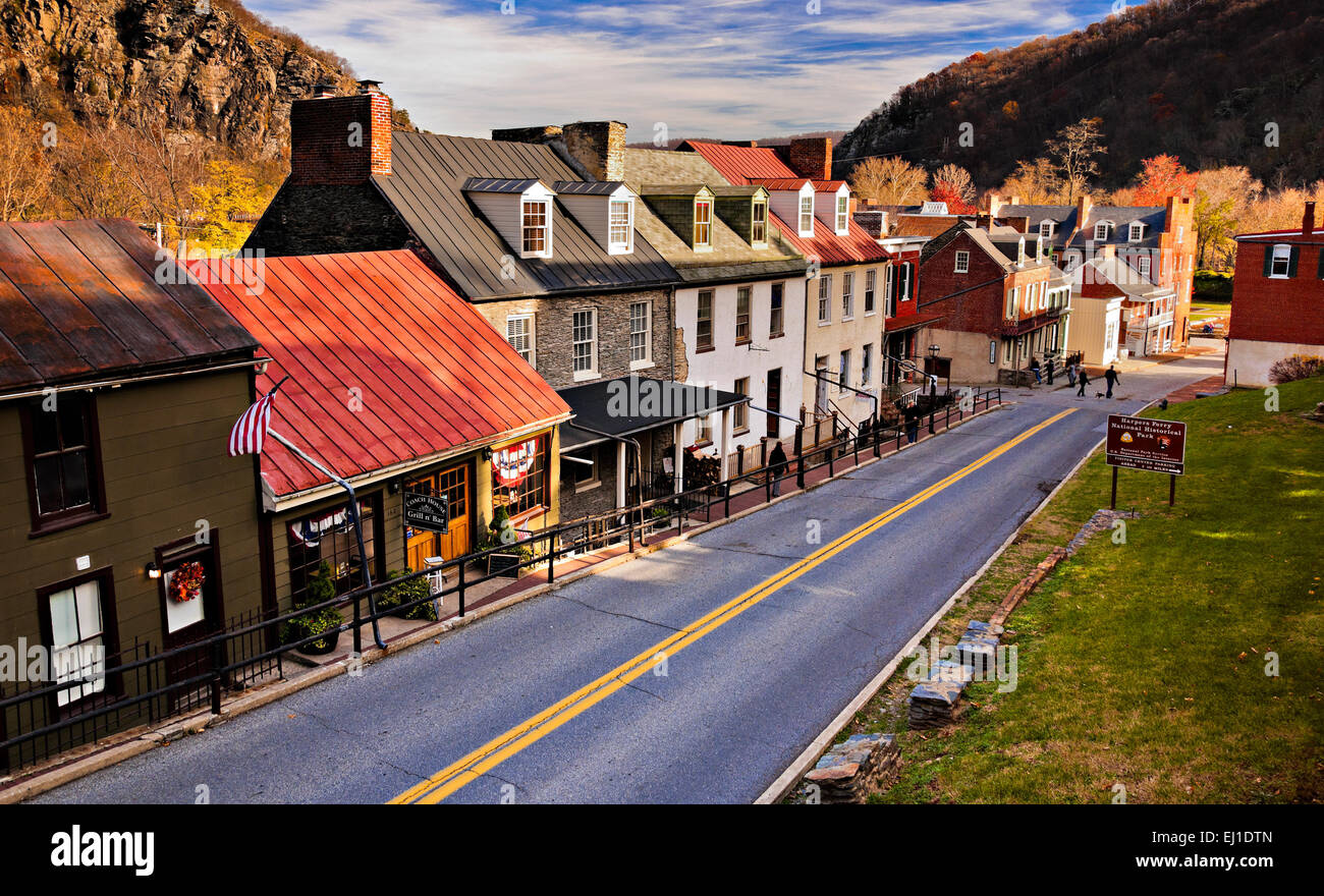 Historic buildings and shops on High Street in Harper's Ferry, West ...
