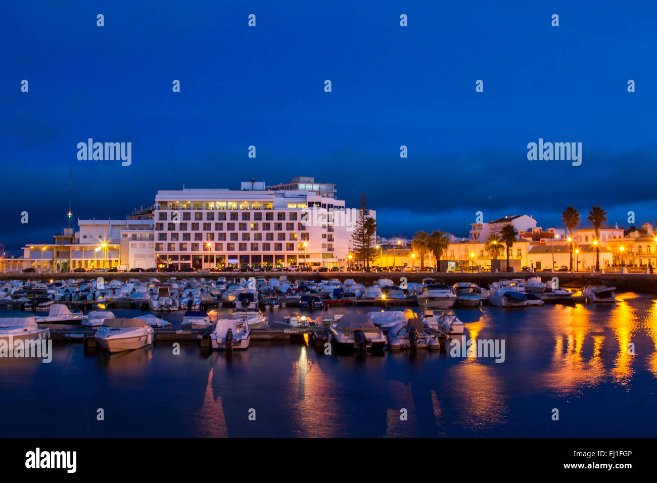 View of the marina of Faro city in the evening Stock Photo - Alamy