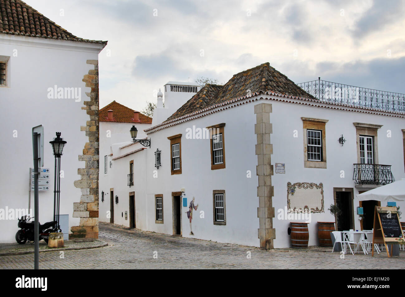 View of the traditional buildings of the tourist area of Faro, Portugal ...