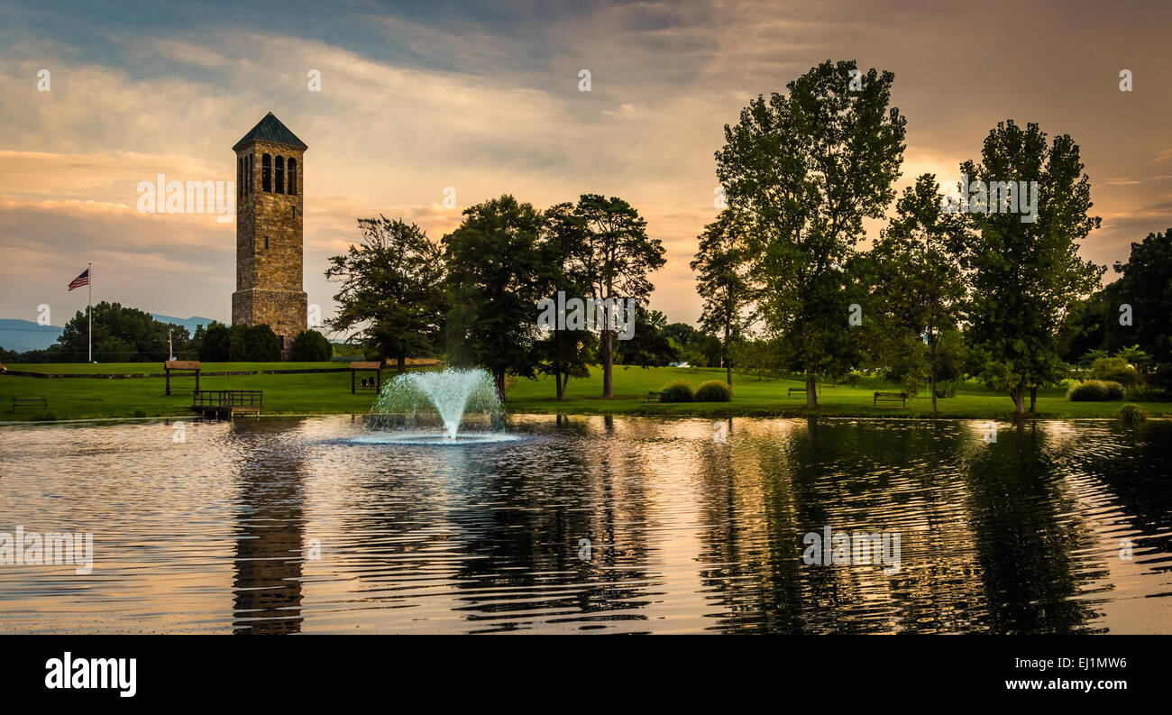 The singing tower and a pond in Carillon Park, Luray, Virginia Stock ...
