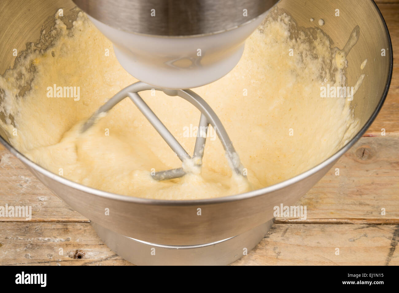 Food processor with beater tool preparing dough for a cake Stock Photo ...