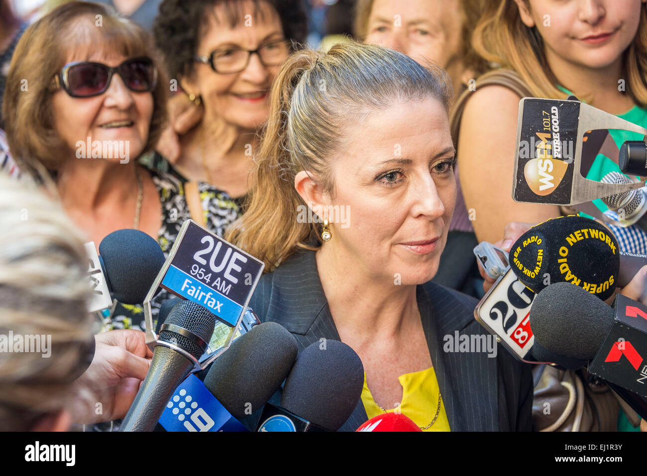 Sydney, Australia. 20th Mar, 2015. Karen Cox (C) a former Lindt ...