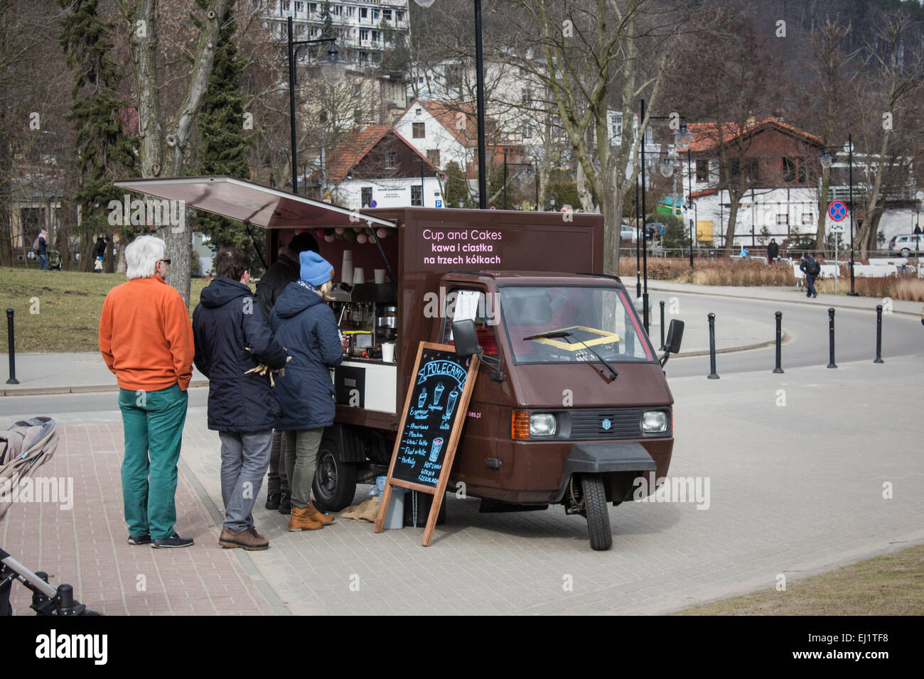 Queue for coffee at coffee mobile truck, Gdynia Stock Photo - Alamy